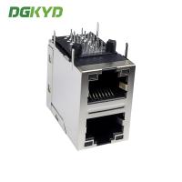 China RJ45 Modular Connector with Integrated Magnetics - 100Mbps 8P7C Double Port 2X1 Configuration Gold 6μ Plating for sale