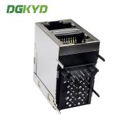 China RJ45 Modular Connector with Integrated Magnetics - 100Mbps 8P7C Double Port 2X1 Configuration Gold 6μ Plating for sale
