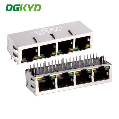 China DGKYD114Q070DB2A1D3 Quad Port RJ45 Network Connector with 6μ Gold Plating and Integrated Gigabit Transformer for sale