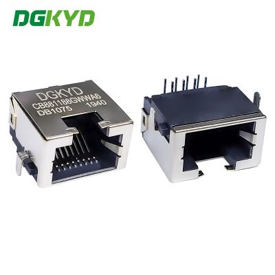 China RJ45 SMT Sinking Board 8P8C Shielded Jack 10/100/1000BASE-T Through Hole 8 Positions for sale