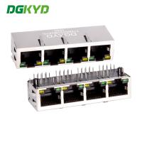 China DGKYD114B002DB2A1D 1x4 Port RJ45 Ethernet Connector with 100Mbps Speed and LED Indicators for sale