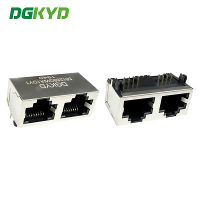 China RJ45 Shielded Network Socket Connector 1×2 Ports 8-Position Right Angle PCB Mount Gold Plated Contacts for sale
