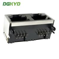 China RJ45 Shielded Network Socket Connector 1×2 Ports 8-Position Right Angle PCB Mount Gold Plated Contacts for sale