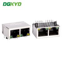 China RJ45 Network Connector Metal Shielded CAT5 Dual Port Ethernet Jack with Green Yellow LED KRJ-215GYZNL for sale