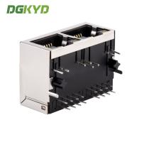 China RJ45 Network Connector Metal Shielded CAT5 Dual Port Ethernet Jack with Green Yellow LED KRJ-215GYZNL for sale