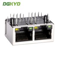 China RJ45 Network Connector Metal Shielded CAT5 Dual Port Ethernet Jack with Green Yellow LED KRJ-215GYZNL for sale