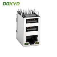 China RJ45 Connector with Dual USB 2.0 Sockets, 8-Position Stacked Port, Metal Shield for Industrial Networking for sale