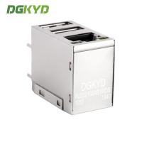 China RJ45 Connector with Dual USB 2.0 Sockets, 8-Position Stacked Port, Metal Shield for Industrial Networking for sale