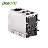 China RJ45 Connector with Dual USB 2.0 Sockets, 8-Position Stacked Port, Metal Shield for Industrial Networking for sale