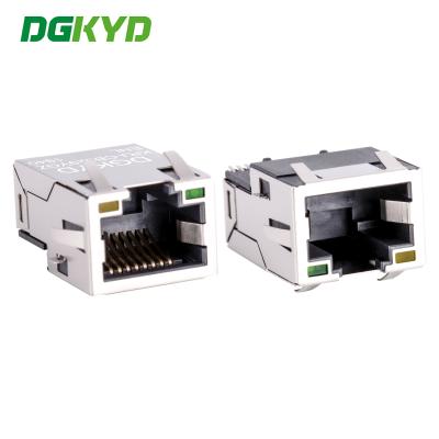 China Single Port Tab Up Gold Plate RJ45 Ethernet Connector SMD Cat6 6μ Gold Plating 10 Positions for sale