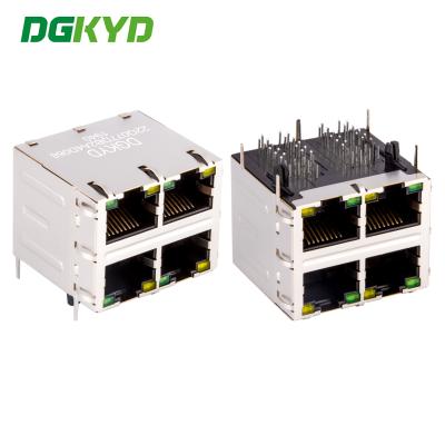 China Shield 2X2 Double Deck 4 Port 1000M Cat6 RJ45 Modular Jack with Ethernet Filter - Gold 6μ Contacts, -40°C to +85°C Operating Range for sale