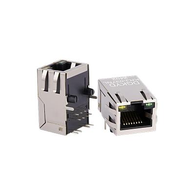 China KRJ-037NL Single Port RJ45 Connector with 10G BASE-T Speed and Yellow/Green LED for PCB Mounting for sale