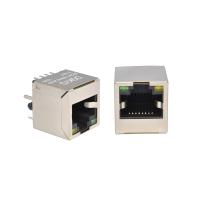 China 180 Degree 8P8C RJ45 Connector with Green/Yellow LED for PCB Mount - 10G BASE-T Speed, Shielded Design for sale