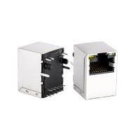 China Industrial Gigabit RJ45 Connector 1 Port with LED 180° Vertical Plug - Gold 6μ Plating & UL 94V-0 Rated for sale