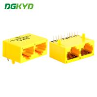 China Cat5 RJ45 Dual Port Jack 8 Pin Modular Connector Yellow Plastic Housing with Shield for sale
