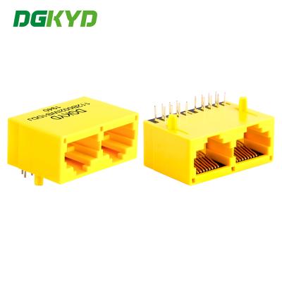 China Cat5 RJ45 Dual Port Jack 8 Pin Modular Connector Yellow Plastic Housing with Shield for sale