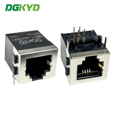 China RJ11 Half Package Network Port Female Socket Shielded 6U Gold Plated Round Pin Through Hole for sale
