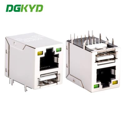 China RJ45 USB 2.0 Socket Connector with LED Indicators - 8 Position Shielded Modular Jack for Ethernet Applications for sale
