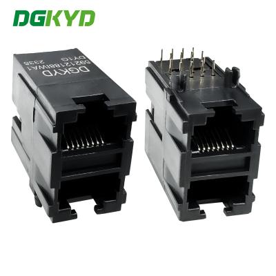 China RJ45 Network Port 2X1 Stacked 8P8C Modular Jack Without Filter Through Hole 10/100/1000BASE-T for sale