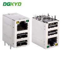 China Cat3 RJ45 Connector Stack Over Dual USB 2.0 A Type With Y/G Led KRJ-2USB02YGZNL for sale