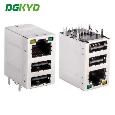 China Cat3 RJ45 Connector Stack Over Dual USB 2.0 A Type With Y/G Led KRJ-2USB02YGZNL for sale