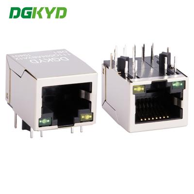 China RJ45 Connector with 10G Integrated Transformer, LED Indicators & Metal Shielding - 30μ Gold Plating, -40°C to 85°C Operating Range for sale