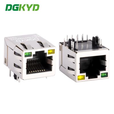China RJ45 Network Port Socket with 100Mbps Integrated Transformer, LED Indicators & EMI Shielding - KRJ-SH105GYENL for sale
