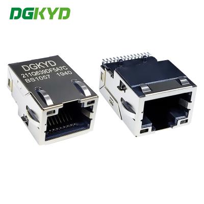 China RJ45 10G Ethernet Filter Connector with 6μ Gold Plating and Right-Angle SMT PCB Mount for sale
