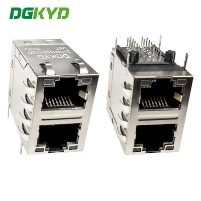 China DGKYD21Q085DA1A2D057 RJ45 Stacked Ethernet Socket with Gigabit Integrated Transformer - 2 Ports, -40℃ to 85℃ Operating Range for sale