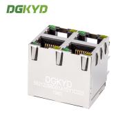 China Metal Shielded 2X2 4 Port RJ45 Ethernet Socket with LED Yellow Green 8P8C Through Hole for sale