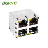 China Metal Shielded 2X2 4 Port RJ45 Ethernet Socket with LED Yellow Green 8P8C Through Hole for sale