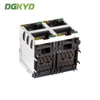 China Metal Shielded 2X2 4 Port RJ45 Ethernet Socket with LED Yellow Green 8P8C Through Hole for sale