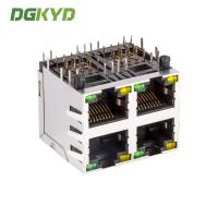 China Metal Shielded 2X2 4 Port RJ45 Ethernet Socket with LED Yellow Green 8P8C Through Hole for sale