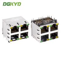 China Metal Shielded 2X2 4 Port RJ45 Ethernet Socket with LED Yellow Green 8P8C Through Hole for sale