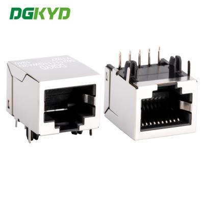 China Single Port RJ45 Female Socket Connector 10 Pins Right Angle Through Hole with Metal Shield for sale