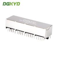 China 1x4 Right Angle Tab Down Shield RJ45 Connector Quad Port Ethernet Jack 8P10C Through Hole for sale