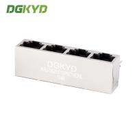 China 1x4 Right Angle Tab Down Shield RJ45 Connector Quad Port Ethernet Jack 8P10C Through Hole for sale
