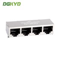 China 1x4 Right Angle Tab Down Shield RJ45 Connector Quad Port Ethernet Jack 8P10C Through Hole for sale
