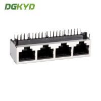 China 1x4 Right Angle Tab Down Shield RJ45 Connector Quad Port Ethernet Jack 8P10C Through Hole for sale