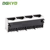 China 1x4 Right Angle Tab Down Shield RJ45 Connector Quad Port Ethernet Jack 8P10C Through Hole for sale