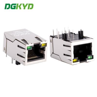 China RJ45 Connector Socket 100Mbps Shielded with LED Green Yellow KRJ-098GYNL 1x1 Port Through Hole for sale