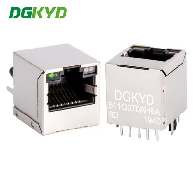 China RJ45 Gigabit Industrial Ethernet Connector 1x1 Port with LED and Shield DGKYD511Q070AH6A8D for sale