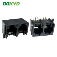 China RJ11 Female Socket Double Ports Connector 6 Positions Through Hole Industrial Ethernet Jack for sale