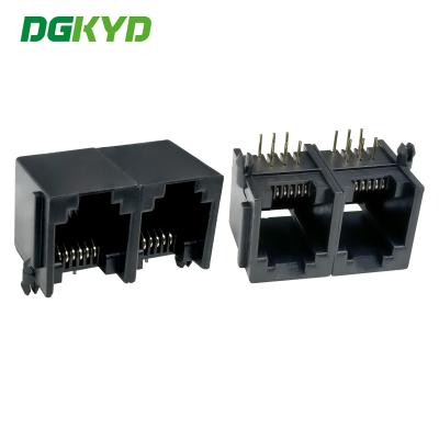 China RJ11 Female Socket Double Ports Connector 6 Positions Through Hole Industrial Ethernet Jack for sale