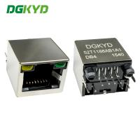 China RJ45 Single Port Socket 8P8C Shielded Flat Pin Gold Plated 6U DGKYD52T1188AB1A1DB4 for sale