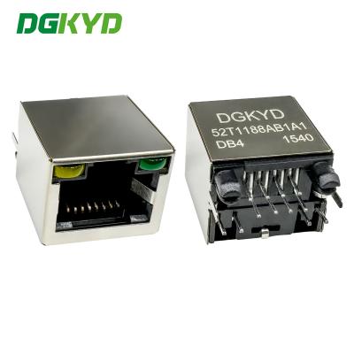 China RJ45 Single Port Socket 8P8C Shielded Flat Pin Gold Plated 6U DGKYD52T1188AB1A1DB4 for sale