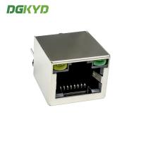 China RJ45 Vertical Network Socket 8P8C Shielded Industrial Jack with LED 1x1 Port Through Hole for sale