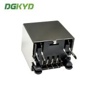 China RJ45 Vertical Network Socket 8P8C Shielded Industrial Jack with LED 1x1 Port Through Hole for sale