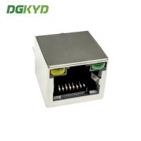 China RJ45 Vertical Network Socket 8P8C Shielded Gold Plating 6U Single Port Through Hole DGKYD for sale