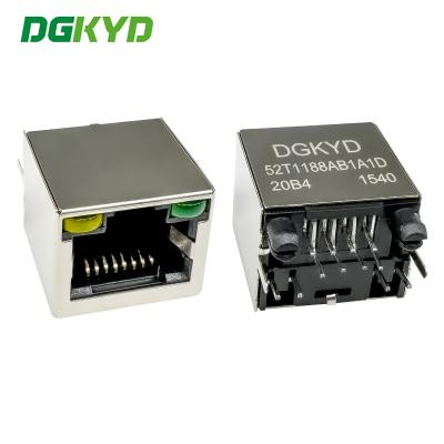 China RJ45 Vertical Network Socket 8P8C Shielded Gold Plating 6U Single Port Through Hole DGKYD for sale